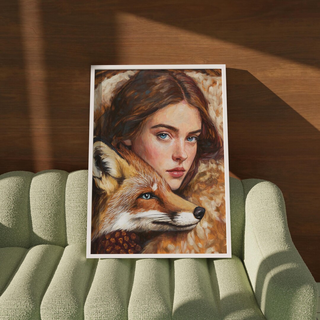 Girl With Fox Oil Painting, Animal Wall Decor Figurative Female ...