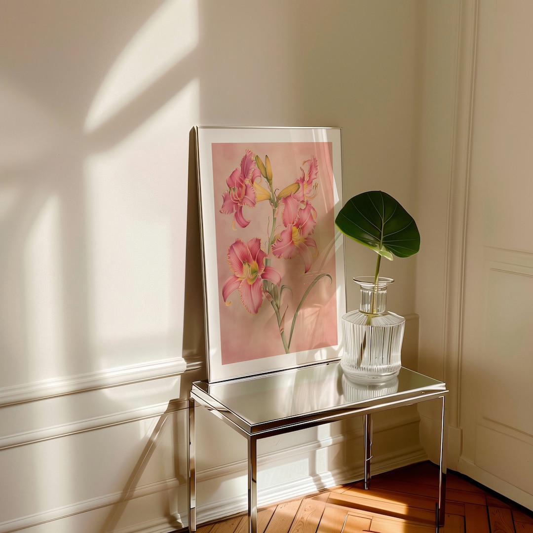 Antique Pink Lily Watercolor Wall Art, Vintage Floral Oil Painting ...
