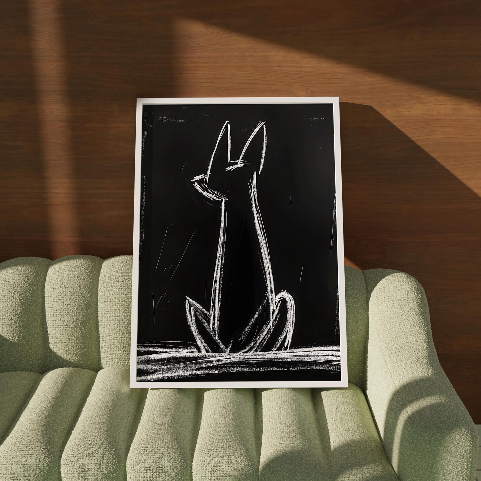 Vintage Abstract Dog Art, Monochromatic Charcoal Chalk Drawing, Modern ...
