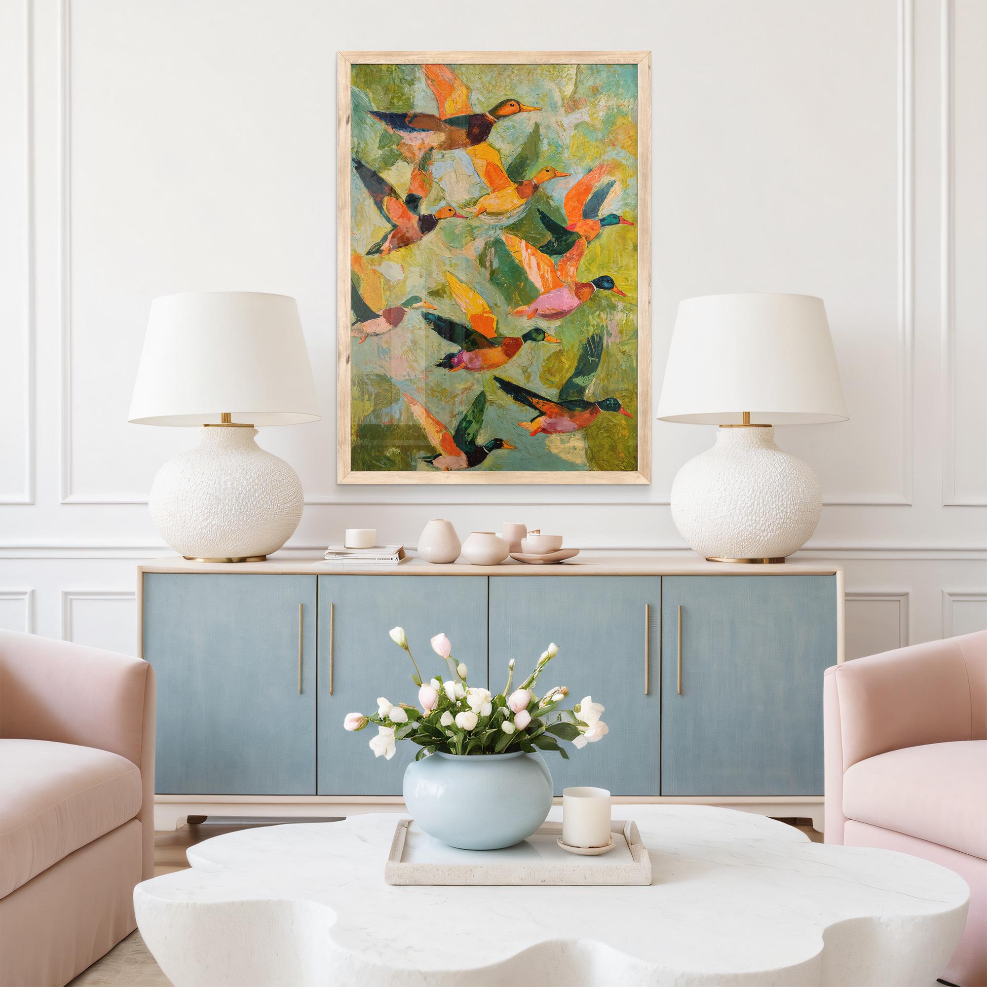 Vintage Abstract Duck Oil Painting Large Bird Art Print Giclee, Hunting ...