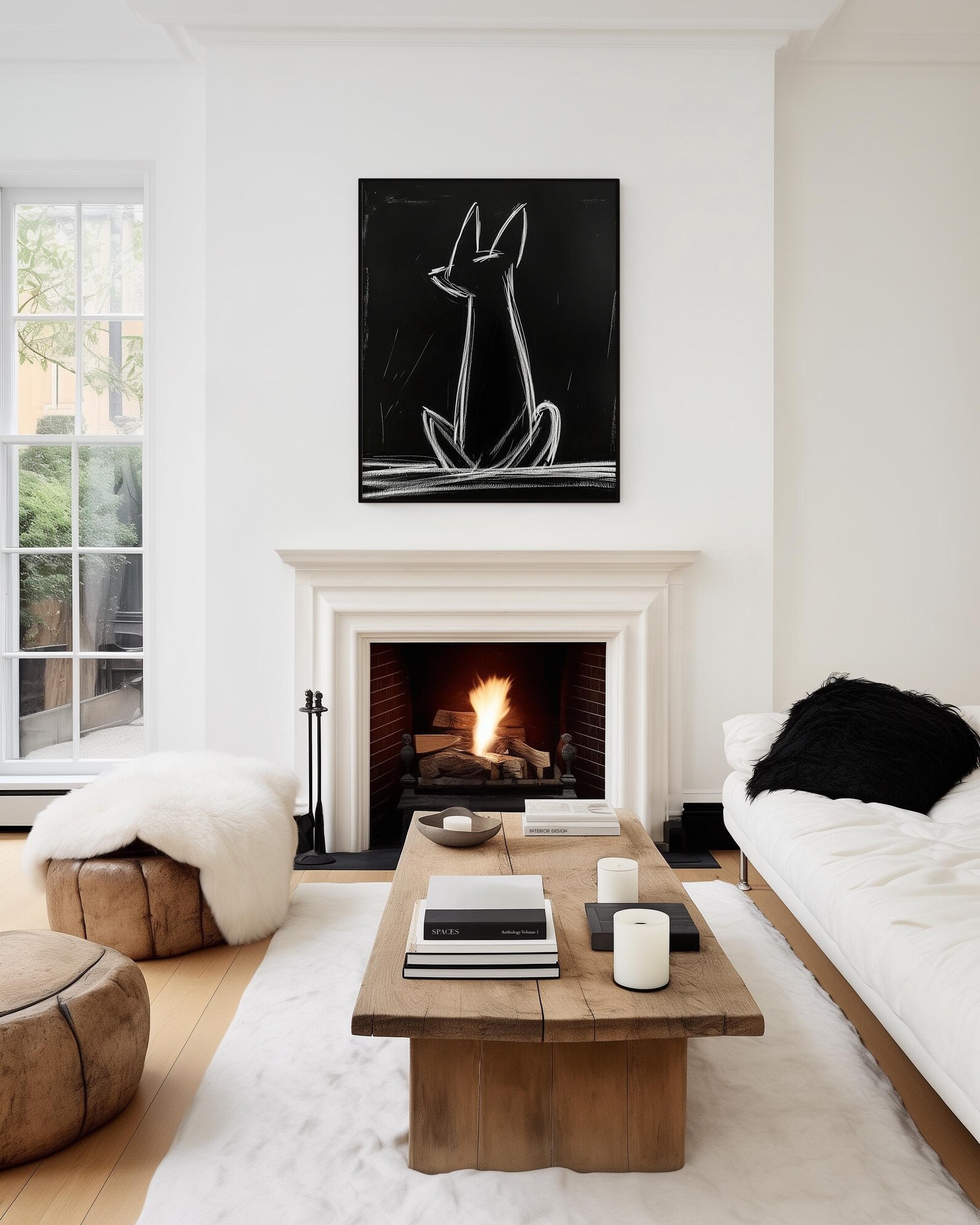 Vintage Abstract Dog Art, Monochromatic Charcoal Chalk Drawing, Modern ...