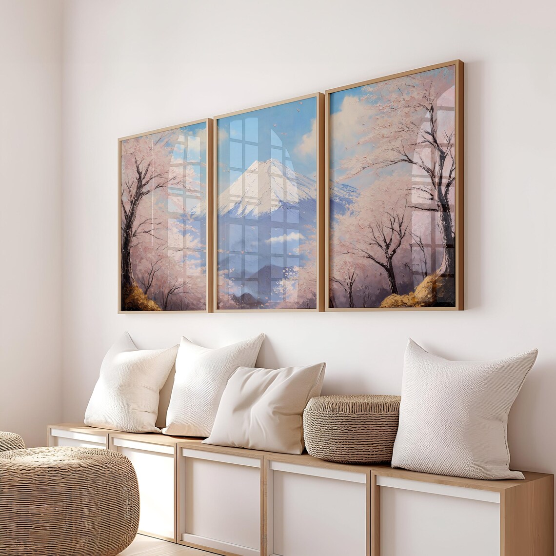 Mount Fuji Cherry Blossoms, Japan Wall Art Set of 3 Piece Landscape ...