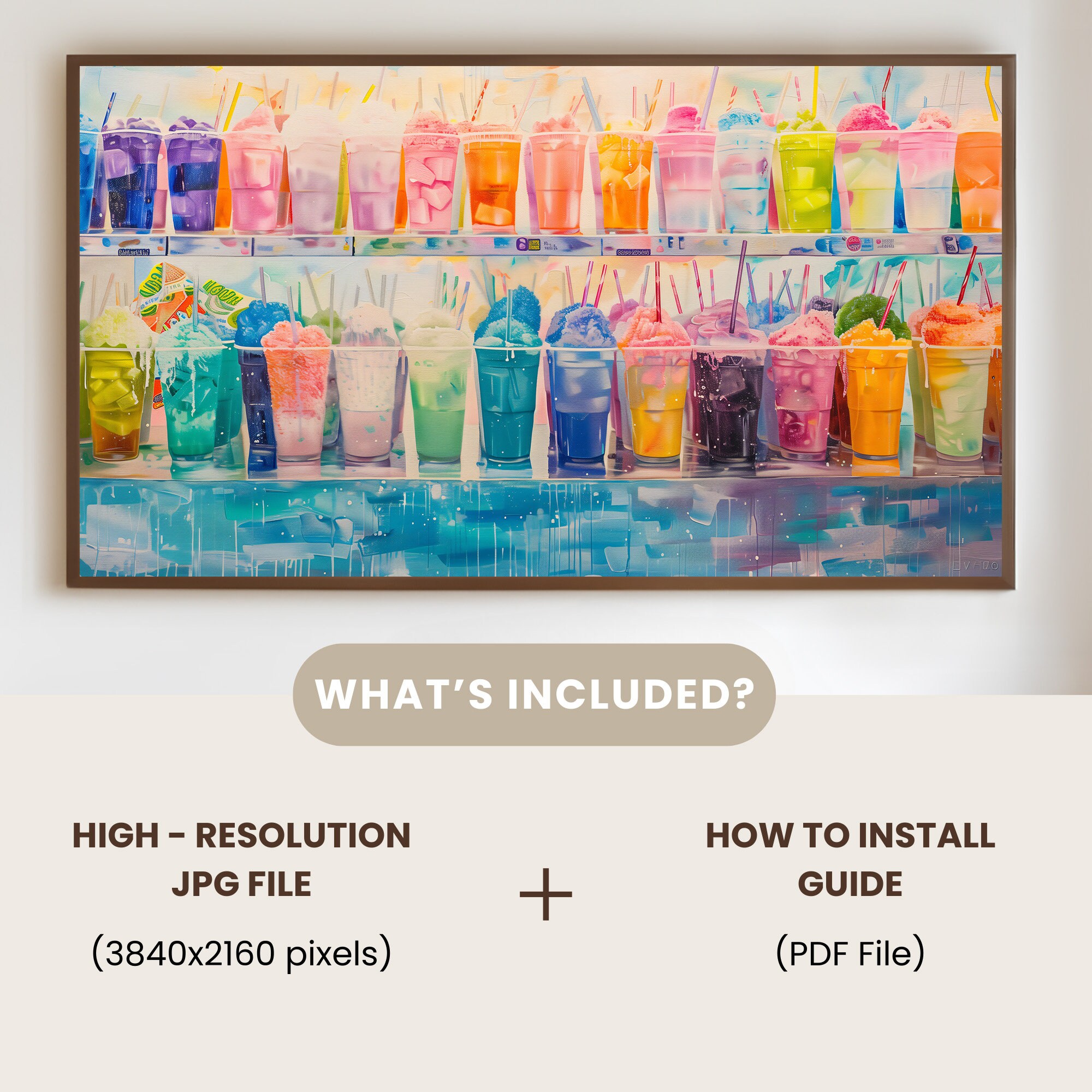 Slushy Boba Oil Painting, Samsung Frame TV Art Abstract Summer Coastal ...