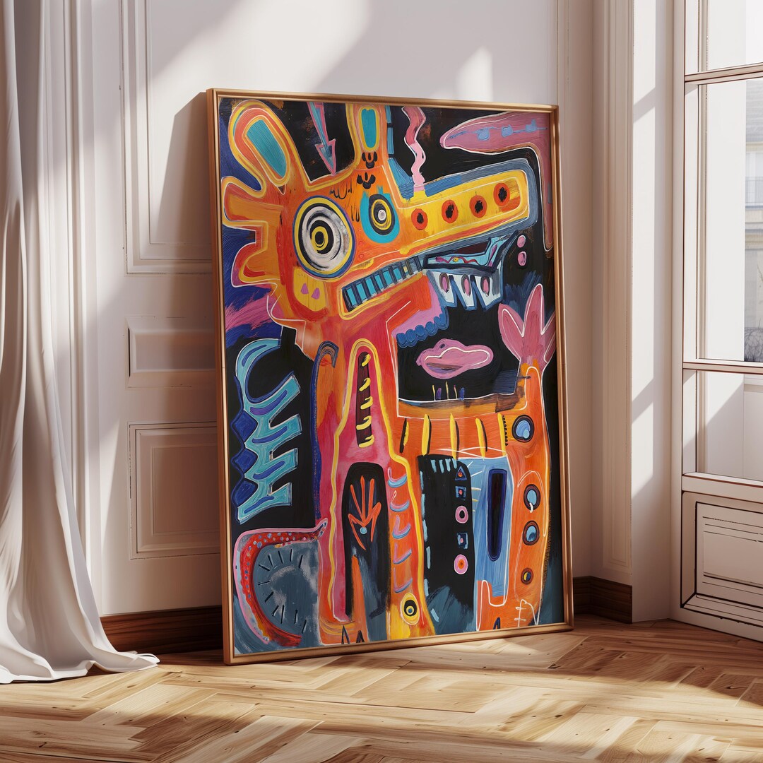 Abstract Creature Folk Art, Modern Surreal Animal Print, Bold Colorful ...