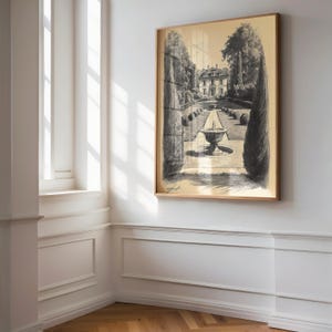 Vintage French Garden Drawing, Architecture Sketch Print, Paris Wall ...