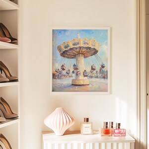 Swing Carousel Fair Ride Oil Painting Large Square Art Print, Kids Room ...