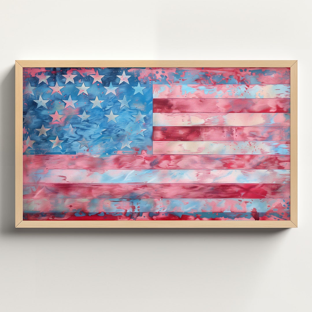 Vintage Abstract American Flag Painting, Samsung Frame TV Art, USA Oil ...