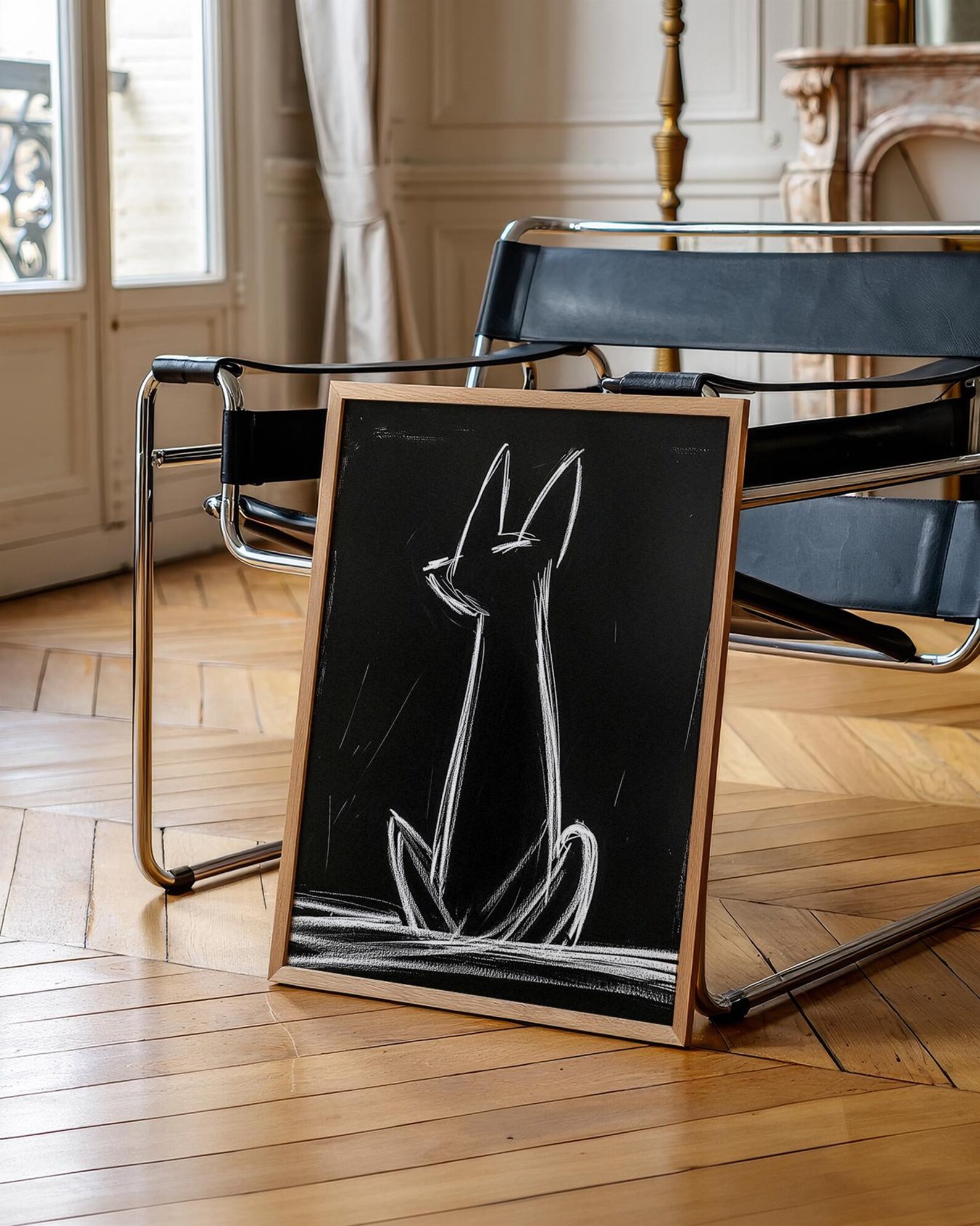 Vintage Abstract Dog Art, Monochromatic Charcoal Chalk Drawing, Modern ...