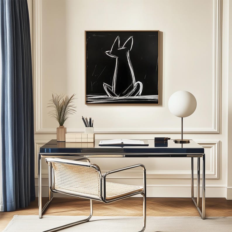 Vintage Abstract Dog Art, Monochromatic Charcoal Chalk Drawing, Modern ...