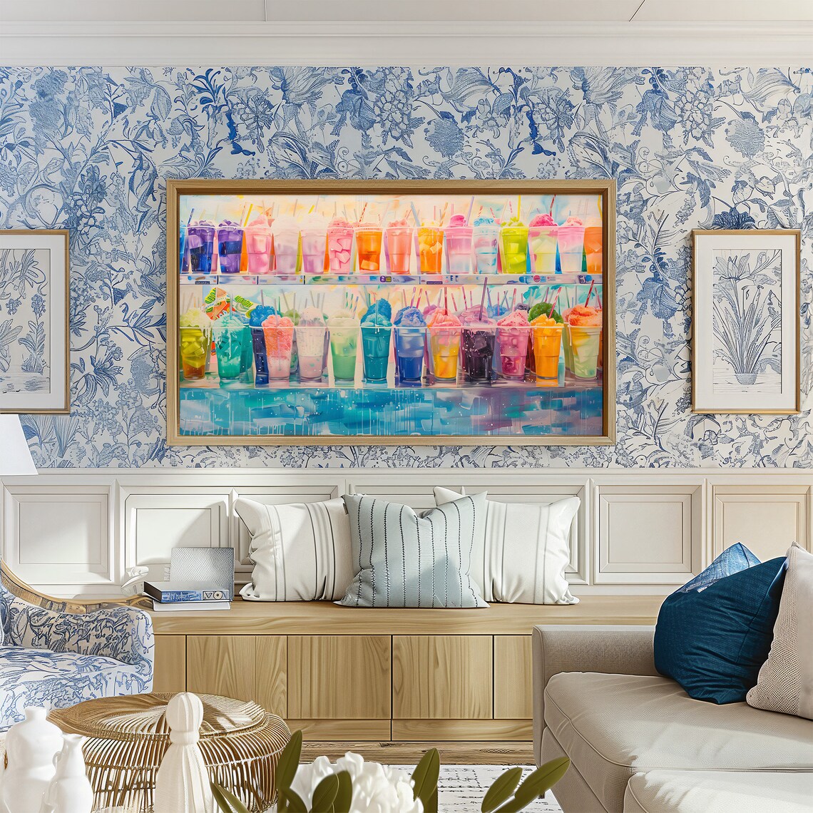 Slushy Boba Oil Painting, Samsung Frame TV Art Abstract Summer Coastal ...