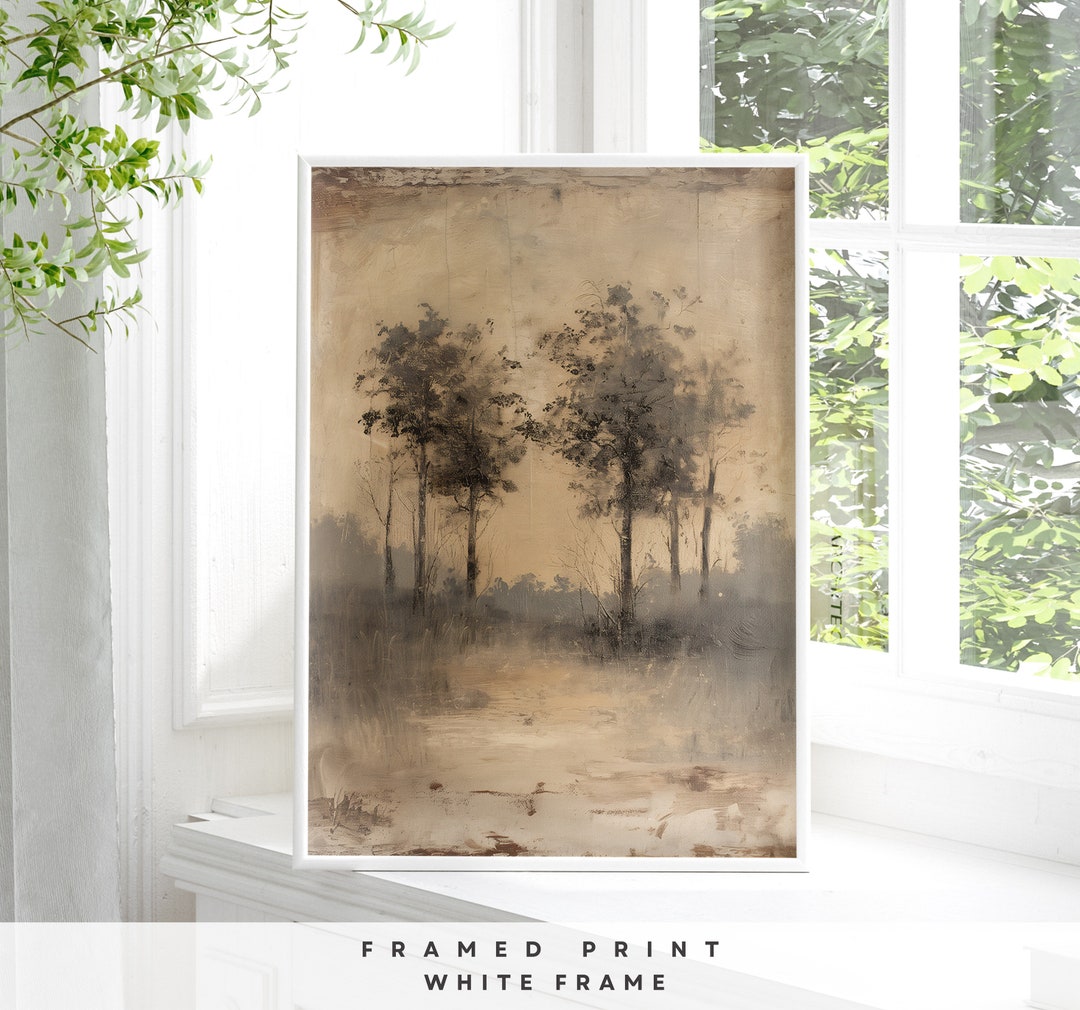 Vintage Landscape Painting Beige Trees Vintage Art Prints Framed ...
