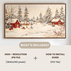 Red Farmhouse Christmas Frame TV Art, Rustic Xmas Tree Forest, Winter ...
