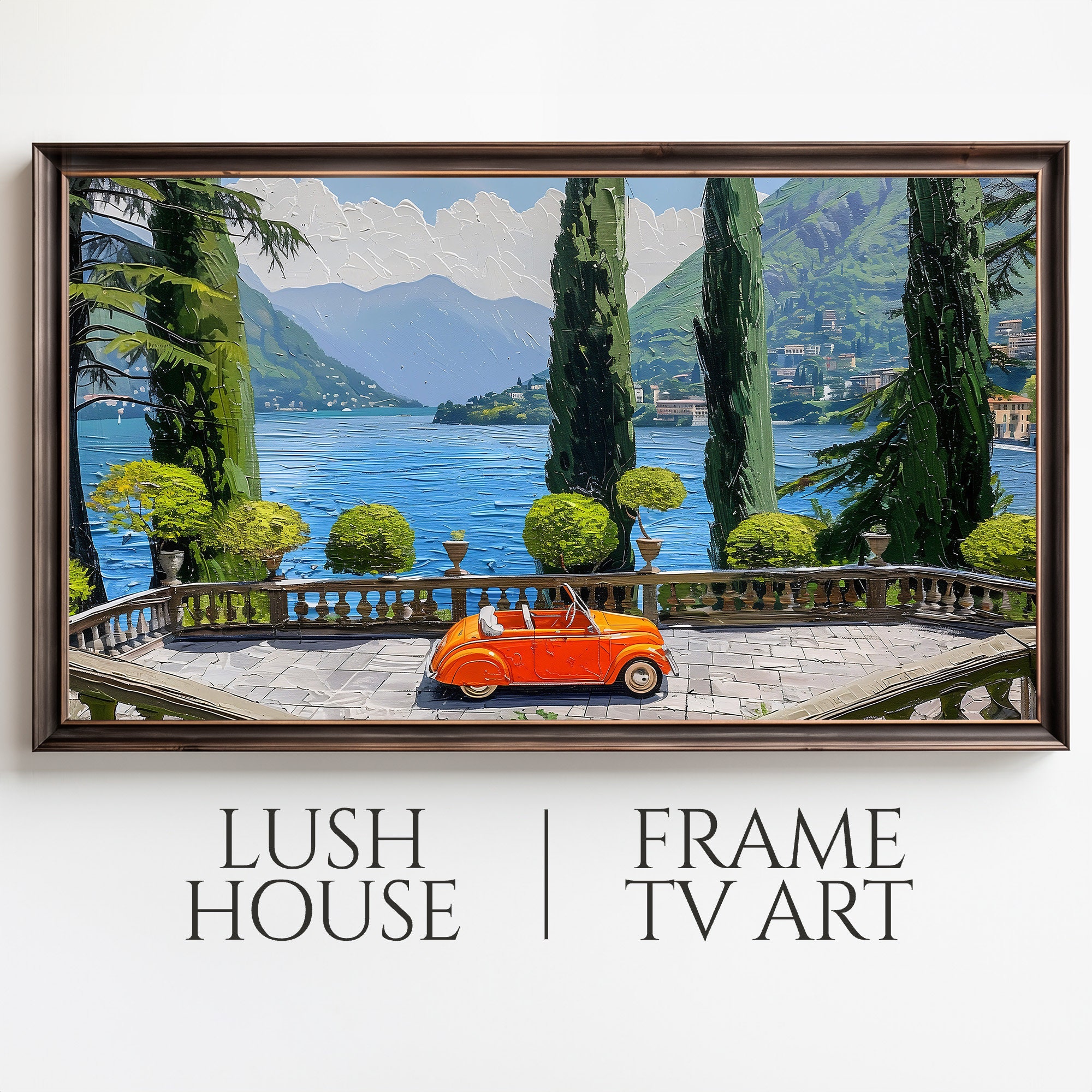 Vintage Car in Lake Como, Abstract Samsung Frame TV Art, Capri Oil ...