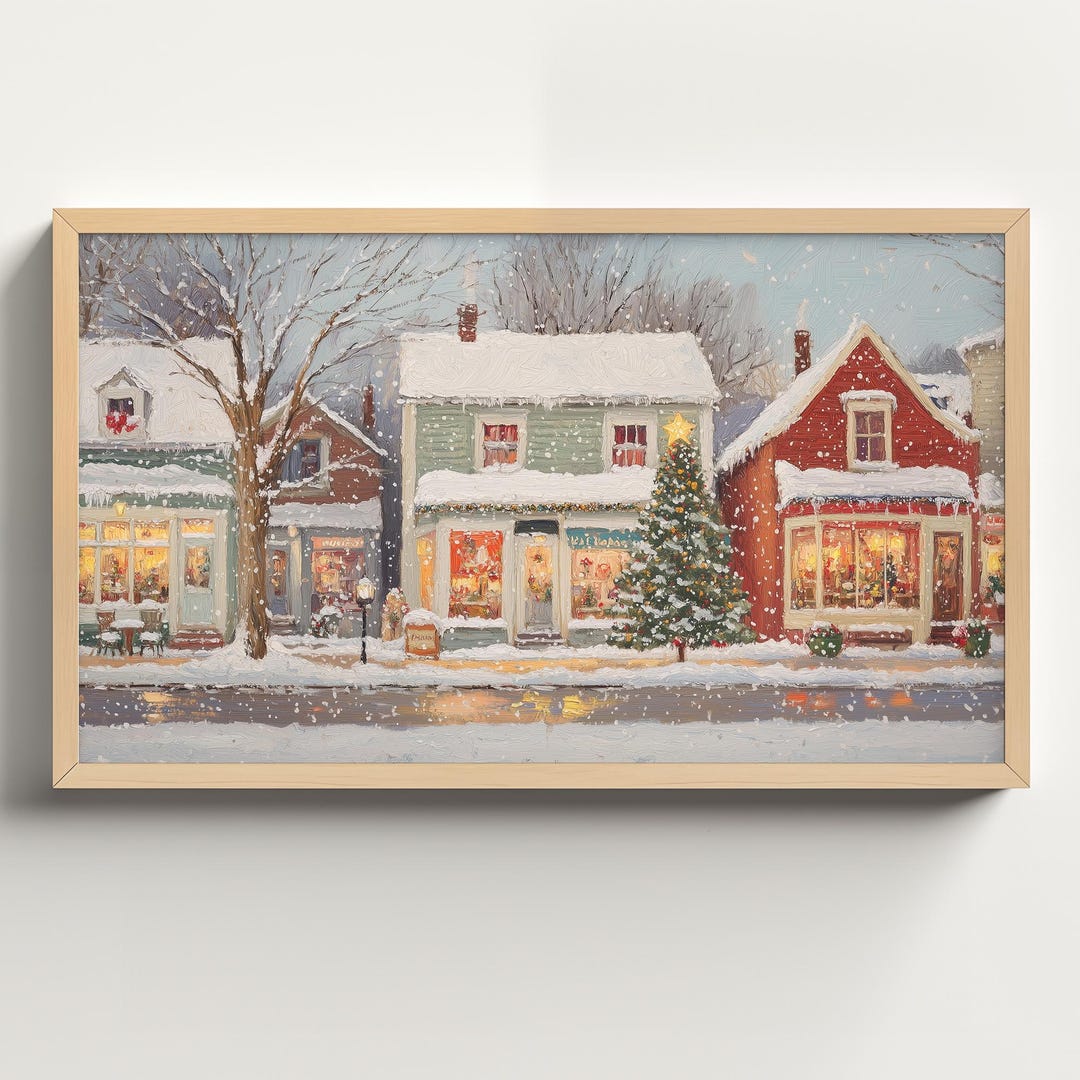 Christmas Village Frame TV Art: Snowy Town Oil Painting (digital ...
