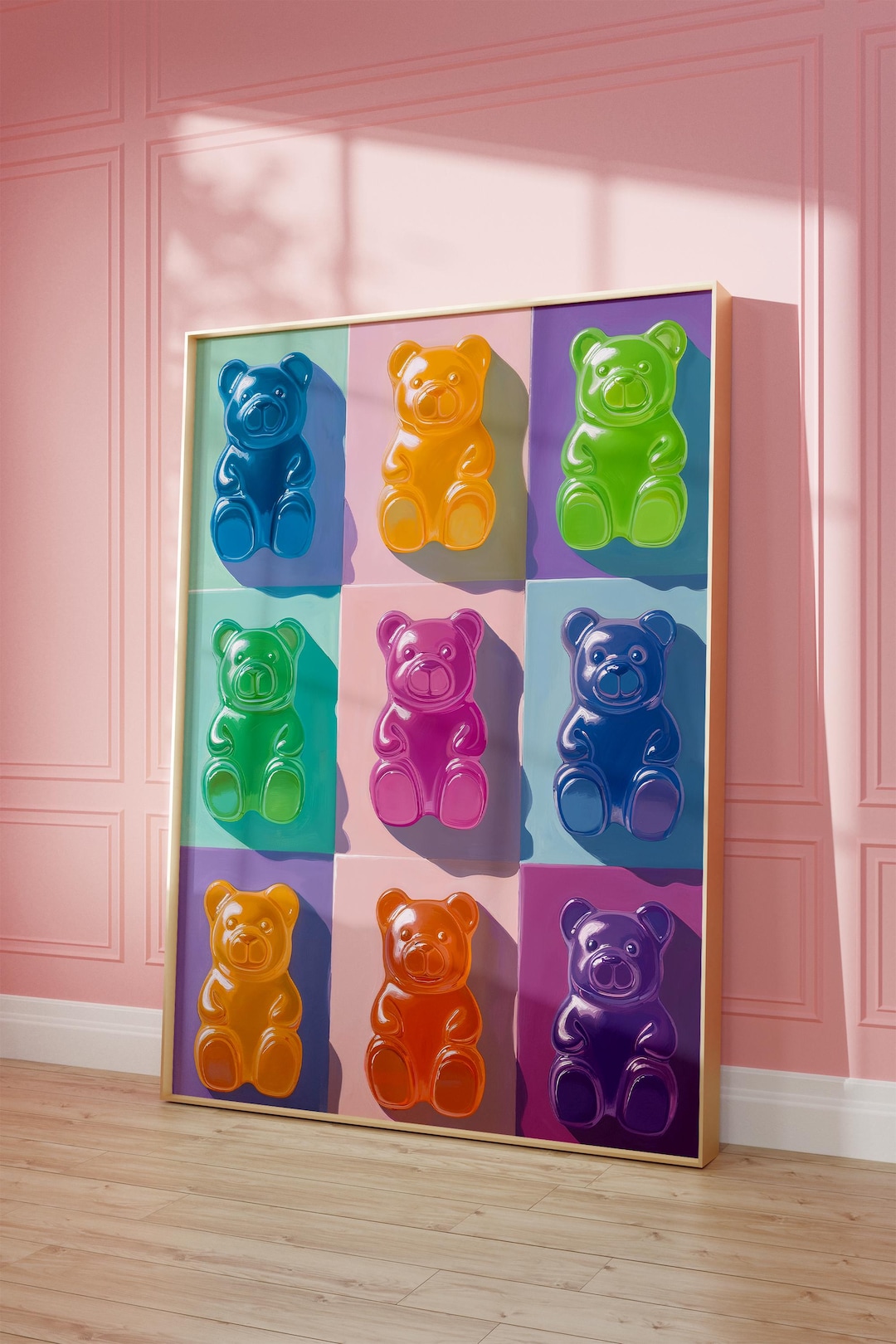 Gummy Bear Pop Art Oil Painting Print, Colorful Rainbow Candy Wall Art ...