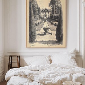 Vintage French Garden Drawing, Architecture Sketch Print, Paris Wall ...