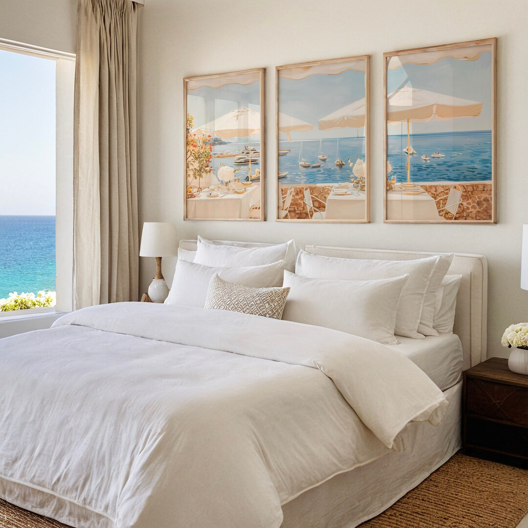 Minimalist Coastal Summer Vintage Art Set of 3 Prints, Gallery Wall ...