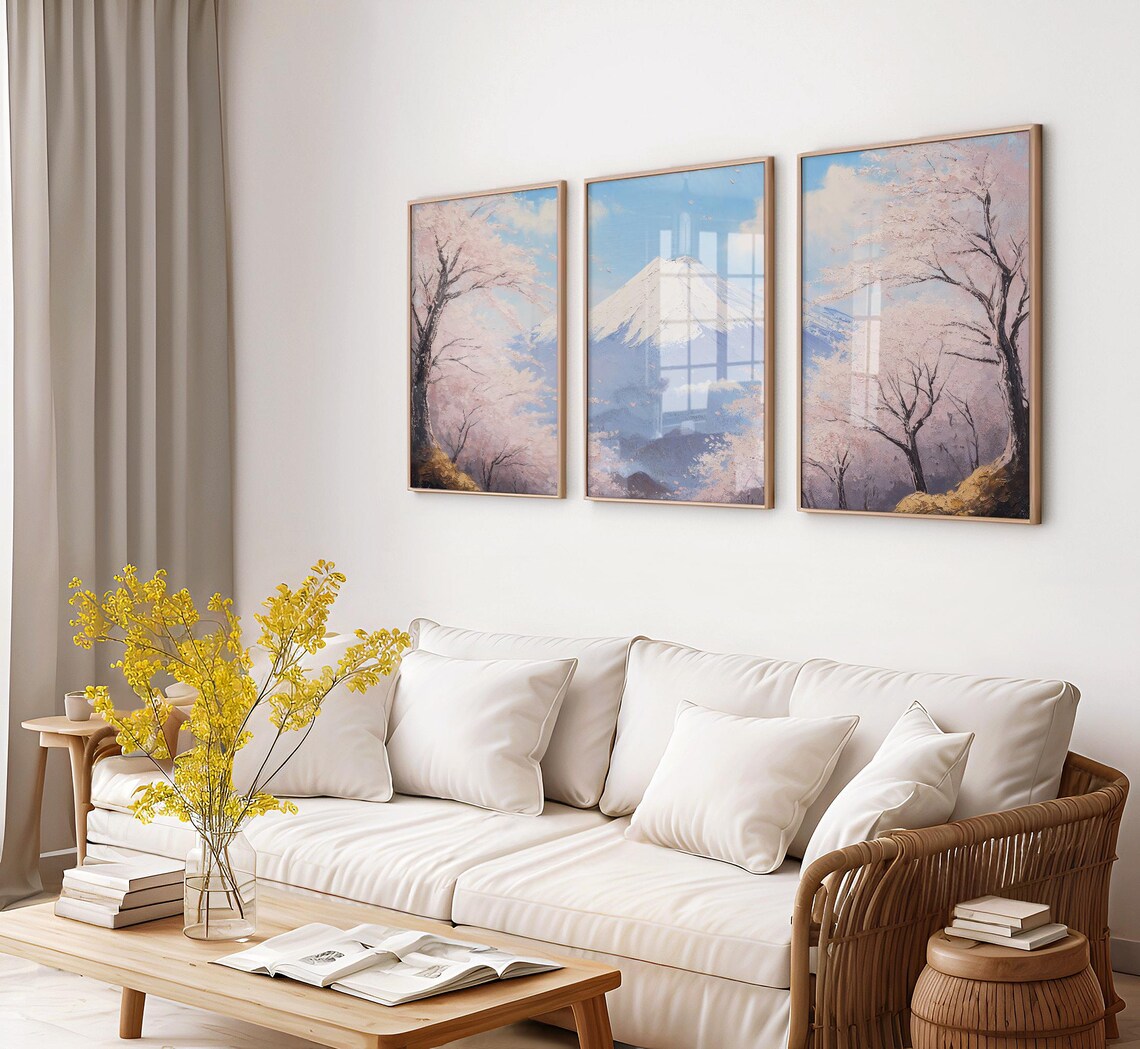 Mount Fuji Cherry Blossoms, Japan Wall Art Set of 3 Piece Landscape ...