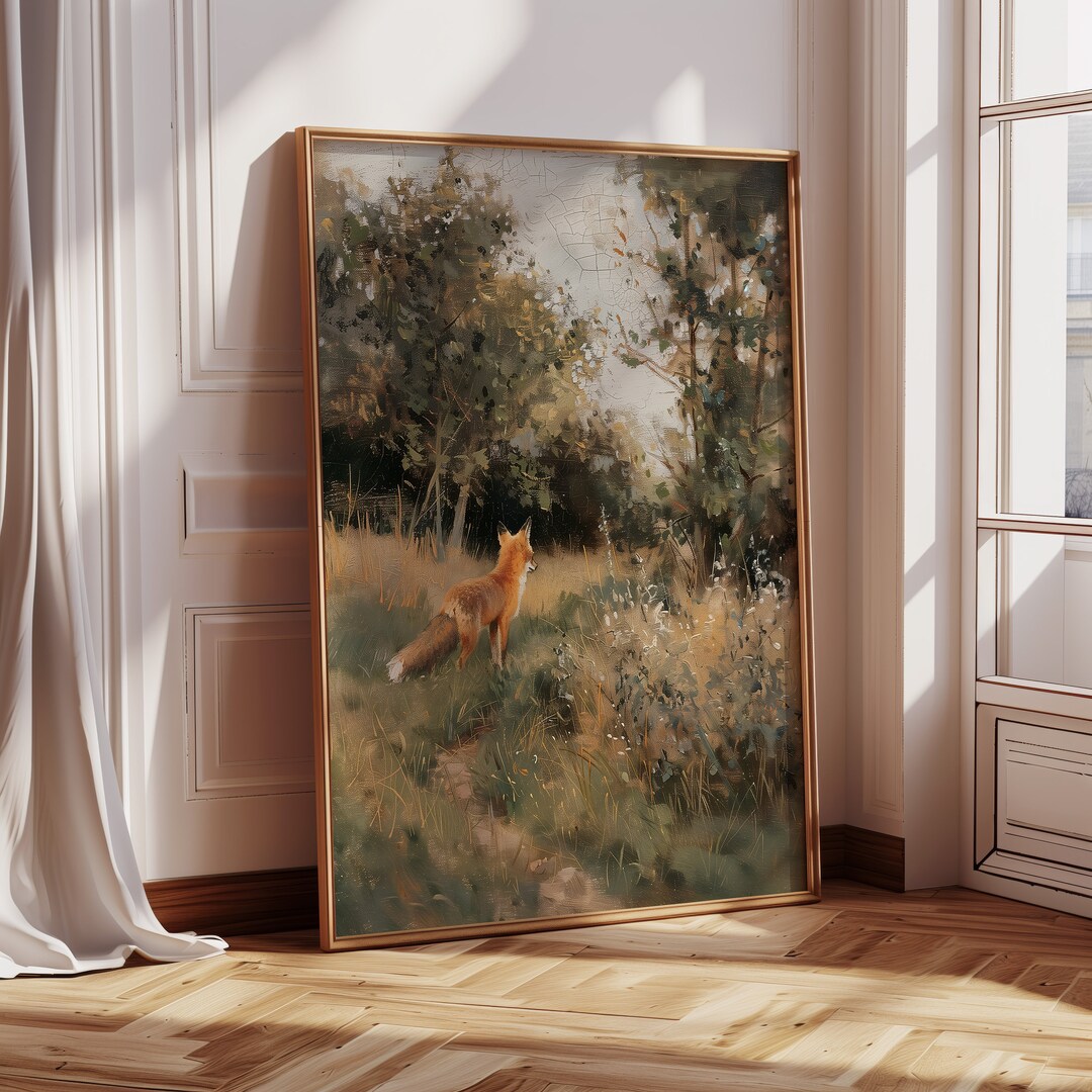 Antique Fox Oil Painting, Vintage Forest Animal Art, Original Print ...