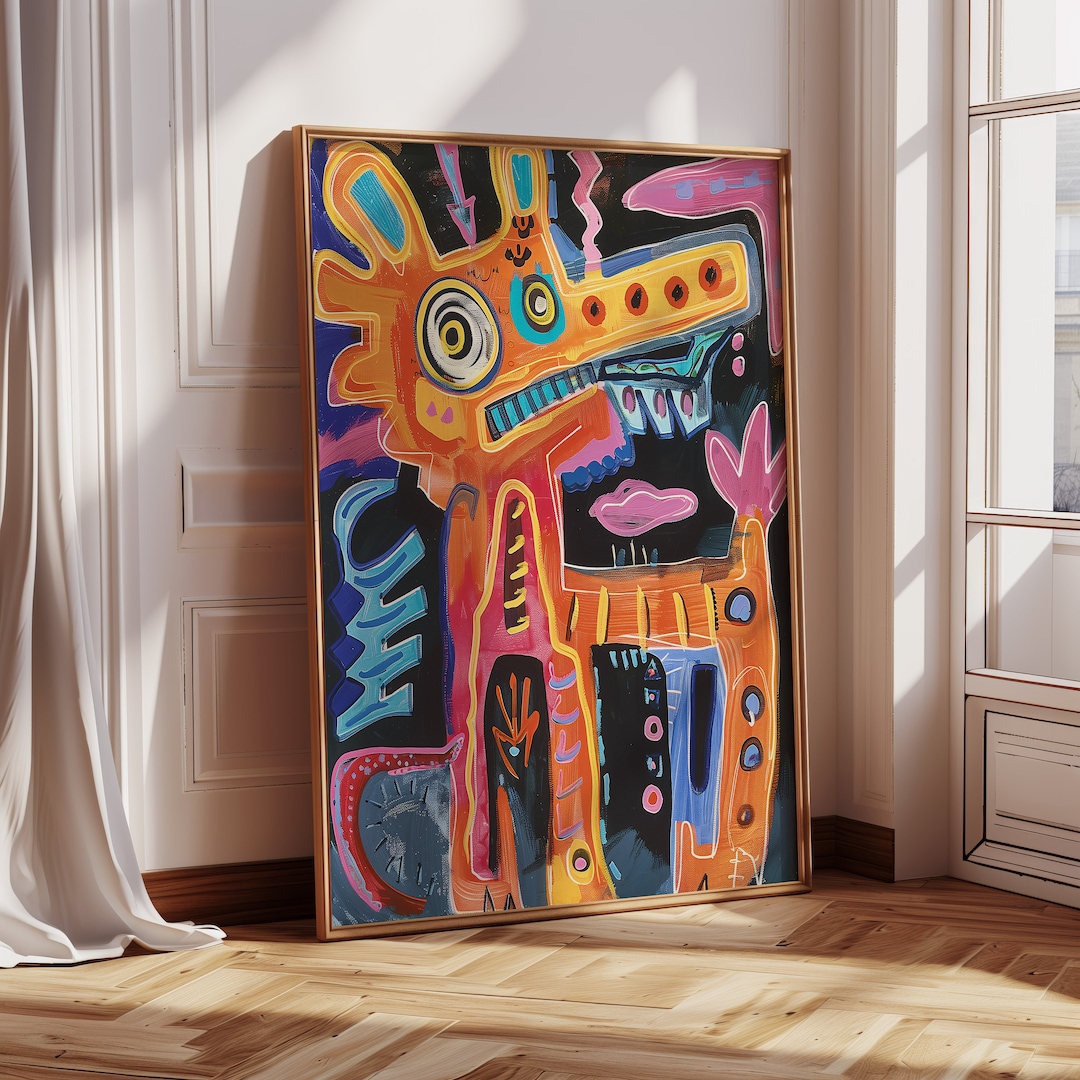 Abstract Creature Folk Art, Modern Surreal Animal Print, Bold Colorful ...