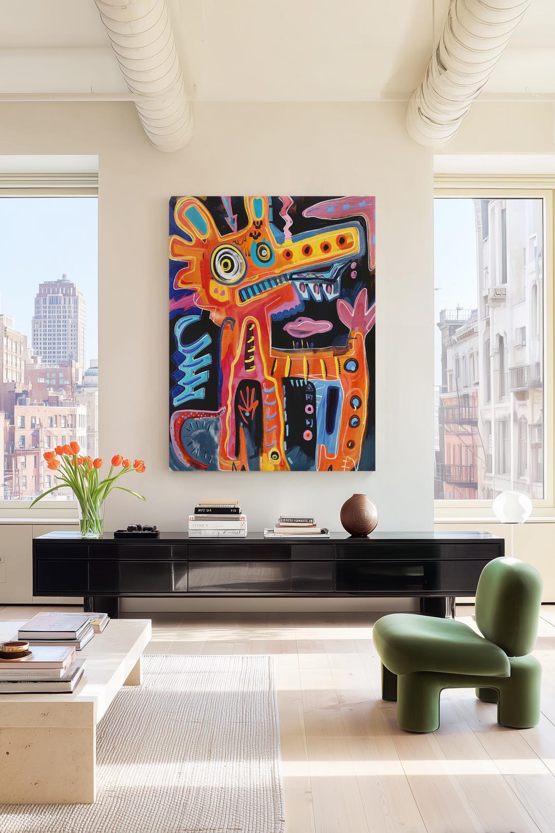Abstract Creature Folk Art, Modern Surreal Animal Print, Bold Colorful ...