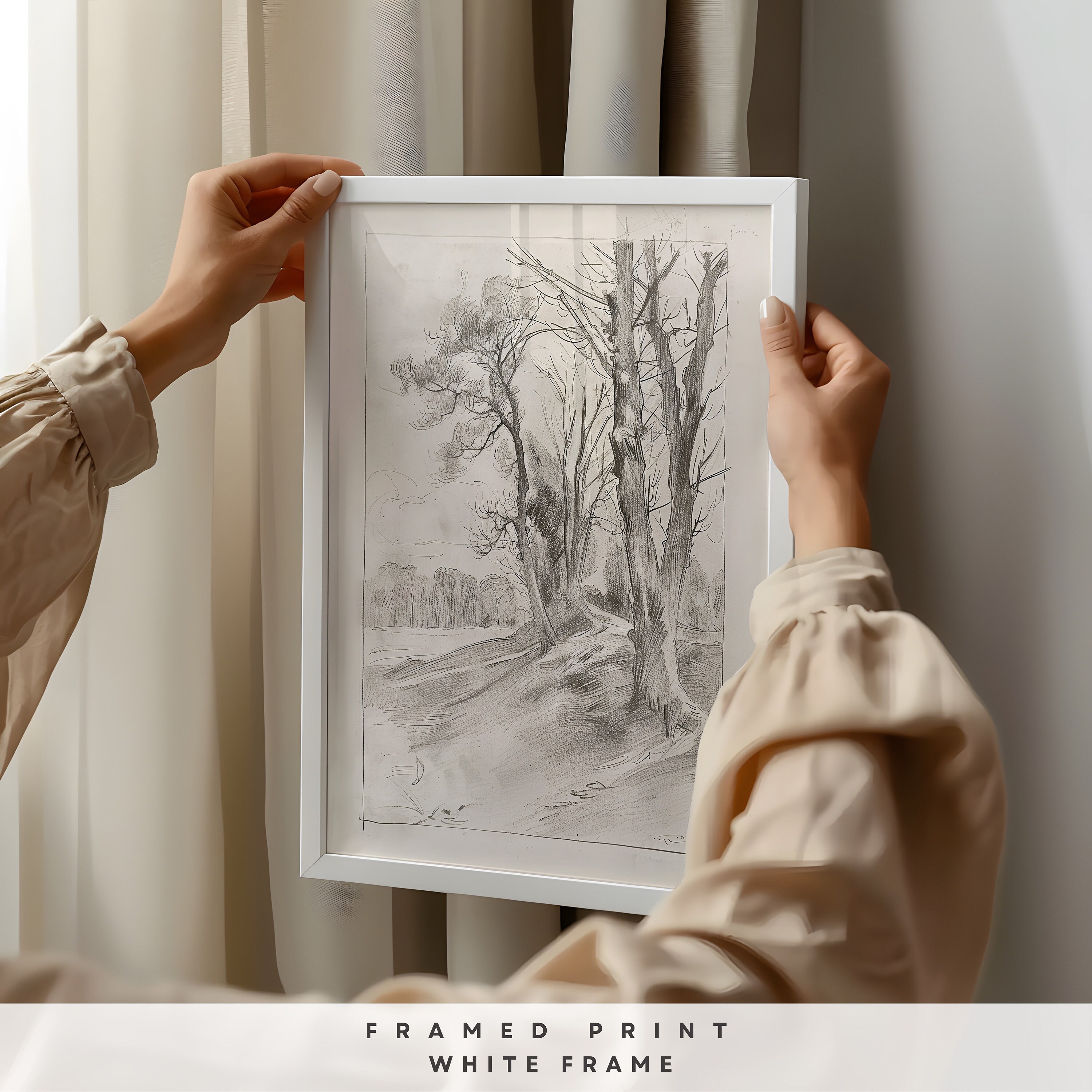 Vintage Minimalist Landscape Sketch Art, 2 of 3, Abstract Vintage ...
