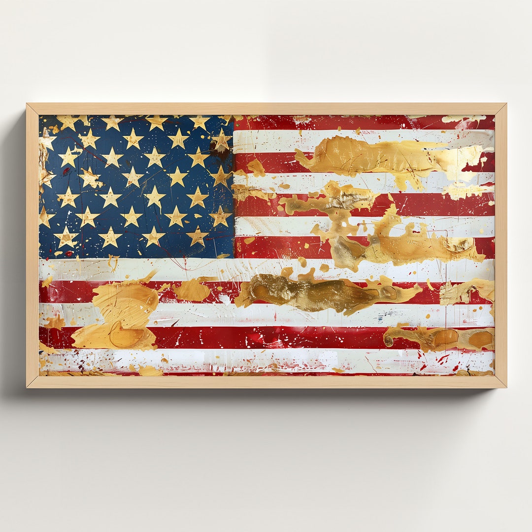 Gold Leafed American Flag Art for Fame TV, USA Abstract Oil Painting ...