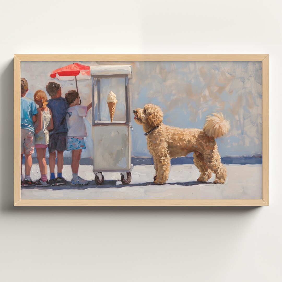 Ice Cream Dog Portrait Oil Painting Frame TV Art, American Summer ...