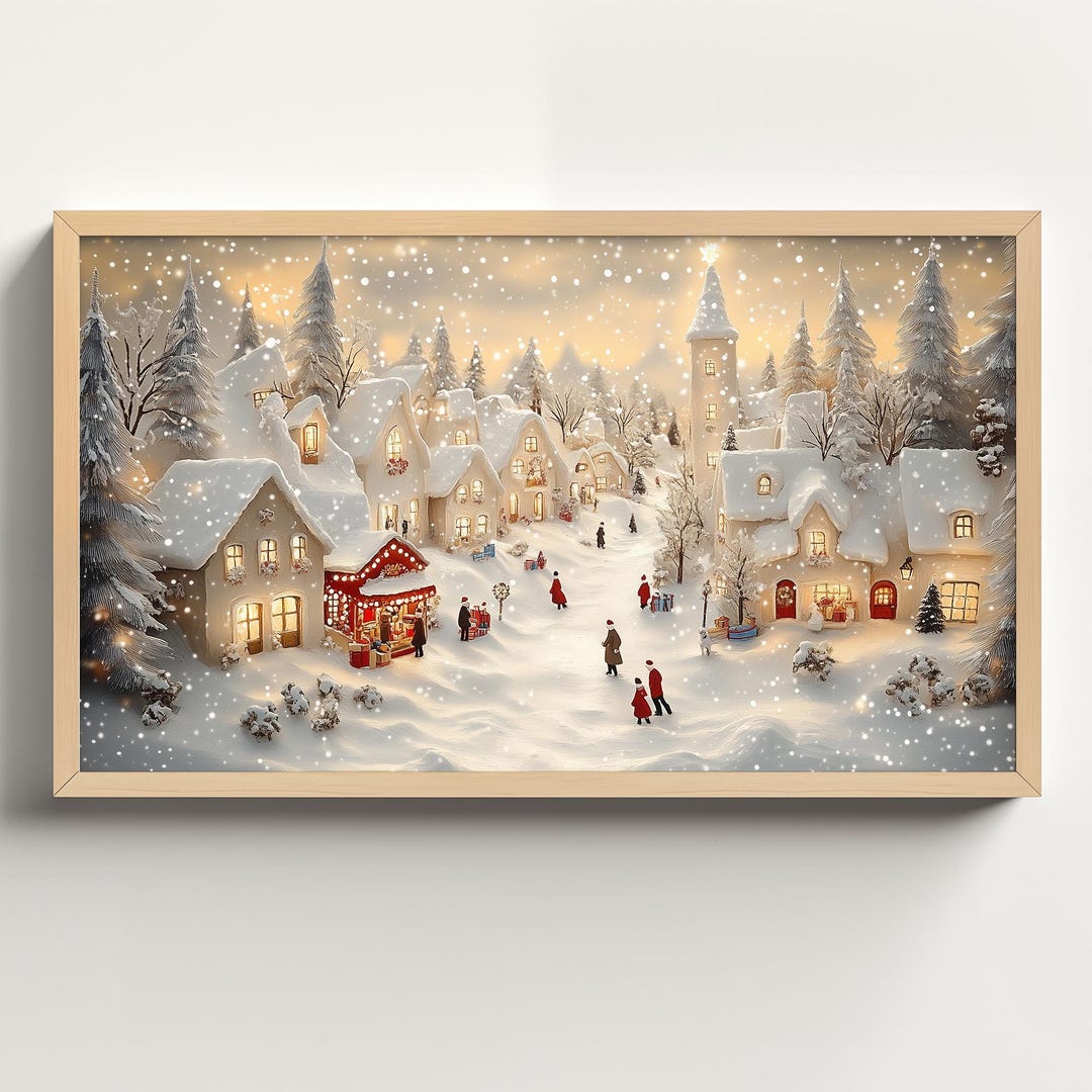 Christmas Village Frame TV Art: 3D Santa's Workshop (digital Download ...