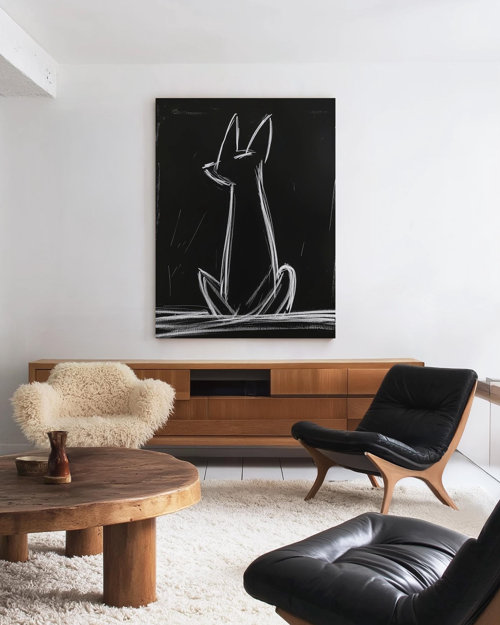 Vintage Abstract Dog Art, Monochromatic Charcoal Chalk Drawing, Modern ...