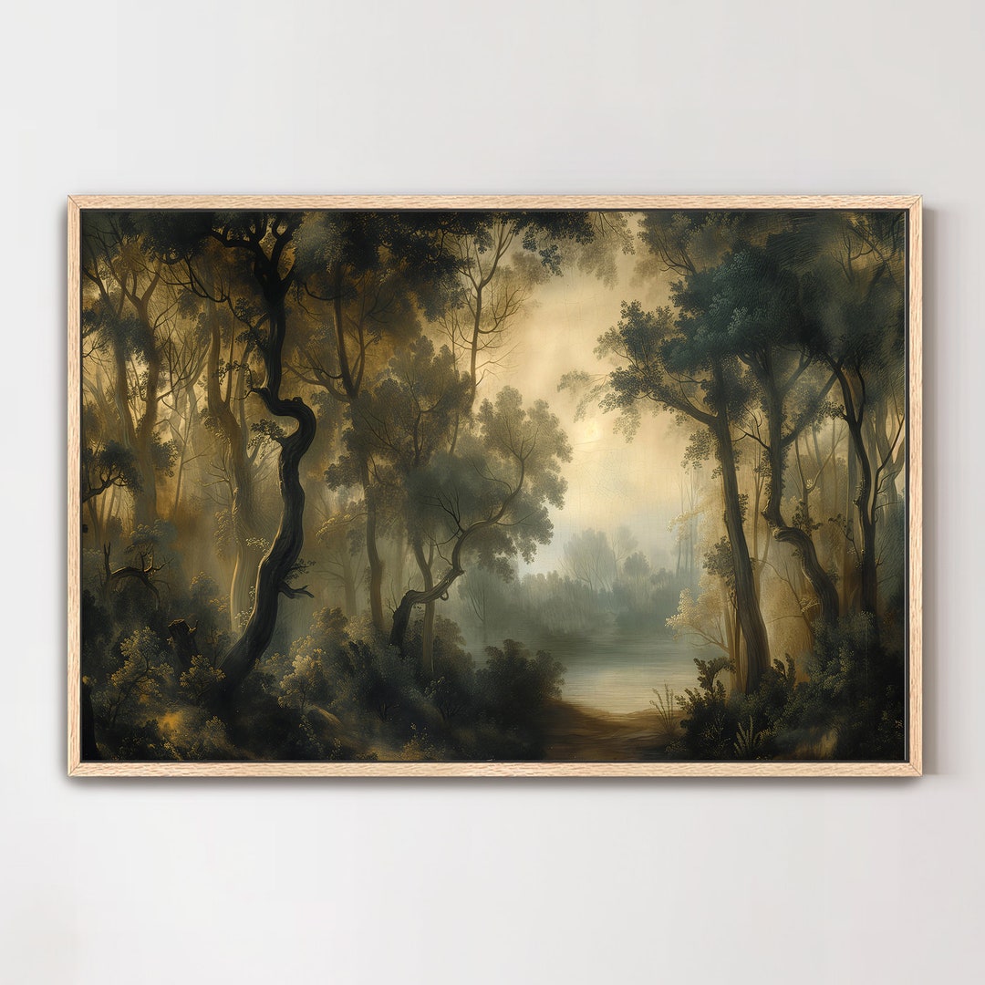 Vintage Moody Landscape Oil Painting Framed Canvas Wall Art Print Large ...