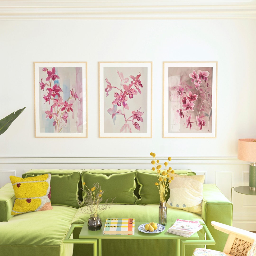 Antique Watercolor Pink Floral Painting Set of 3 Prints, Large Vintage ...