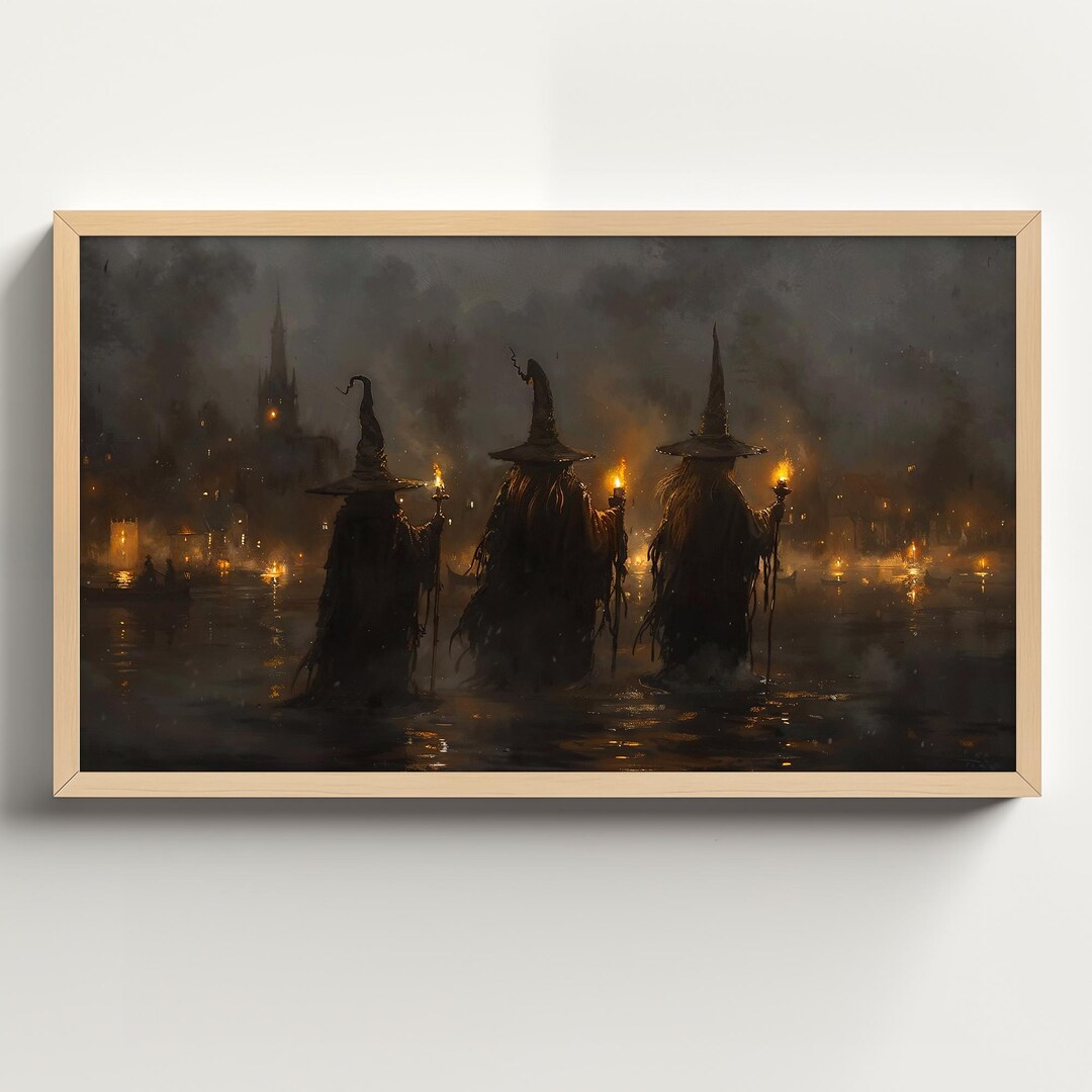 Halloween Frame TV Art, Spooky Witches Wizarding School Castle Oil ...