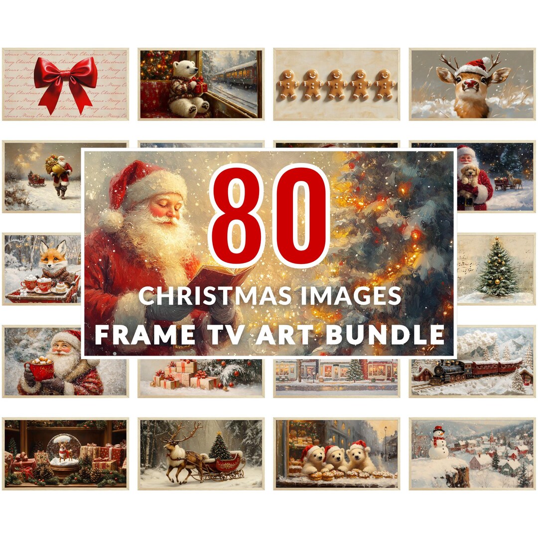 Christmas Frame TV Art Set of 80 Bundle, Santa Claus Holiday Decor ...