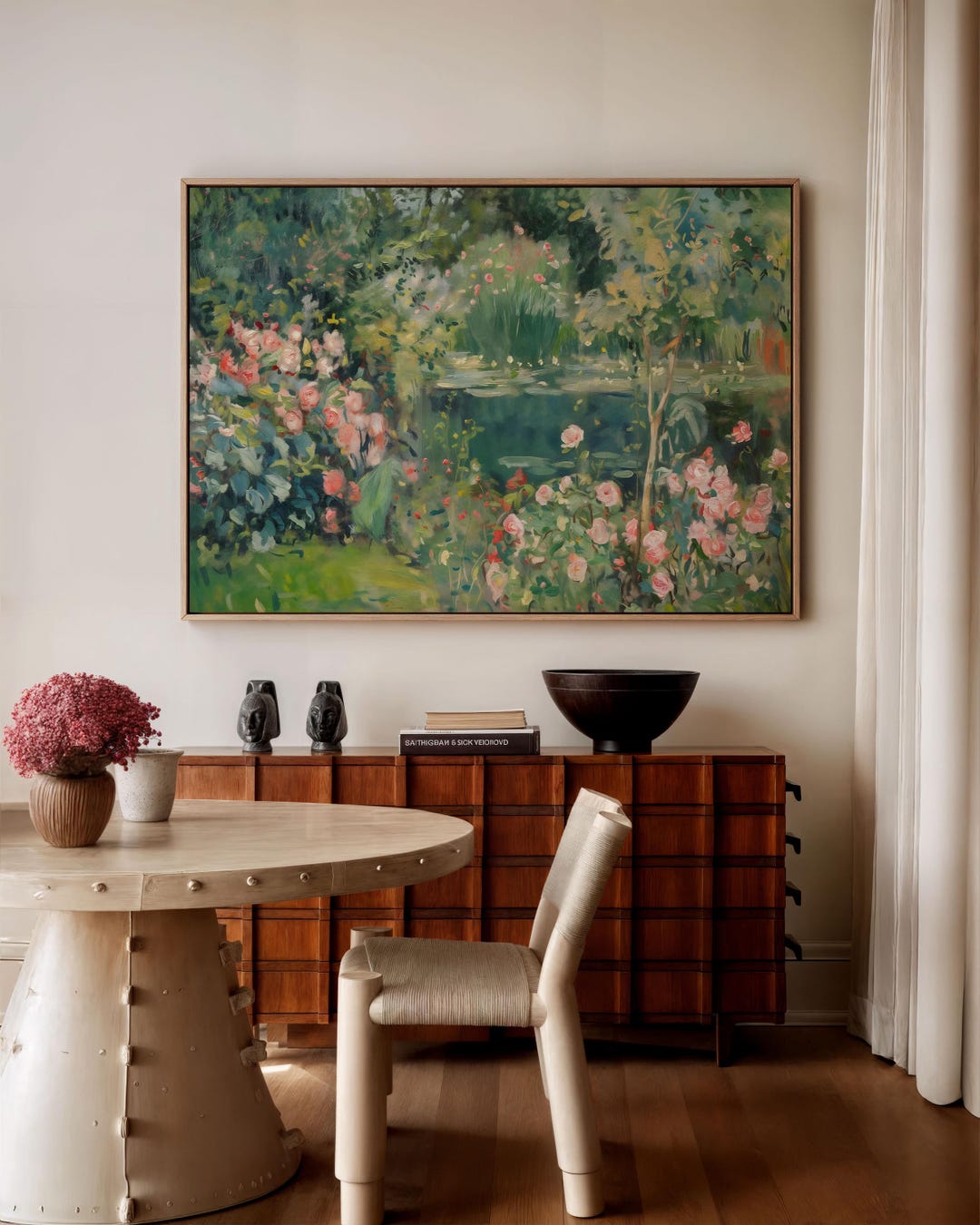 Vintage Garden Pond Oil Painting, Traditional Abstract Art Print ...