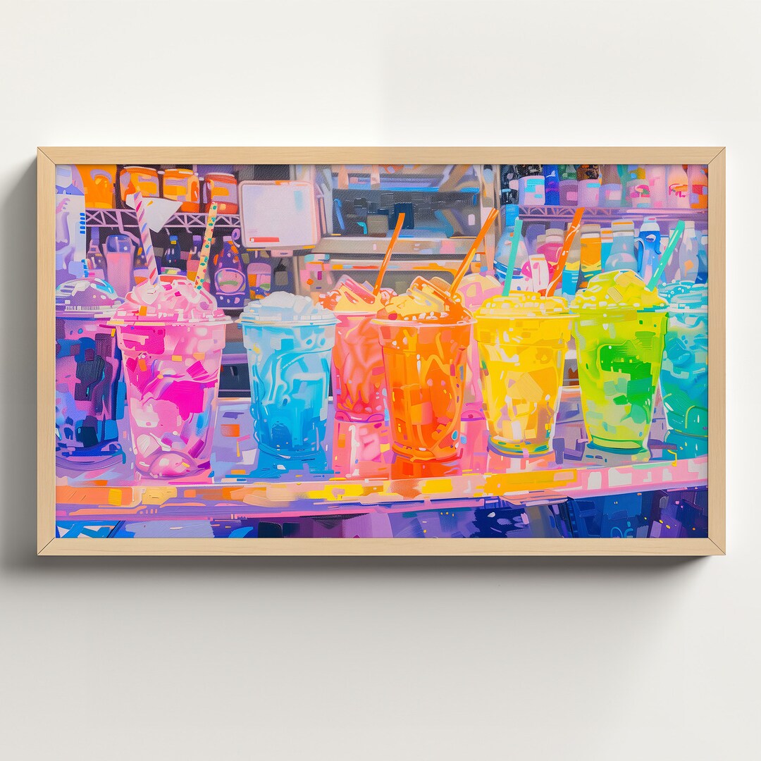 Rainbow Slushie Pop Art Oil Painting, Frozen Drink Abstract Art ...
