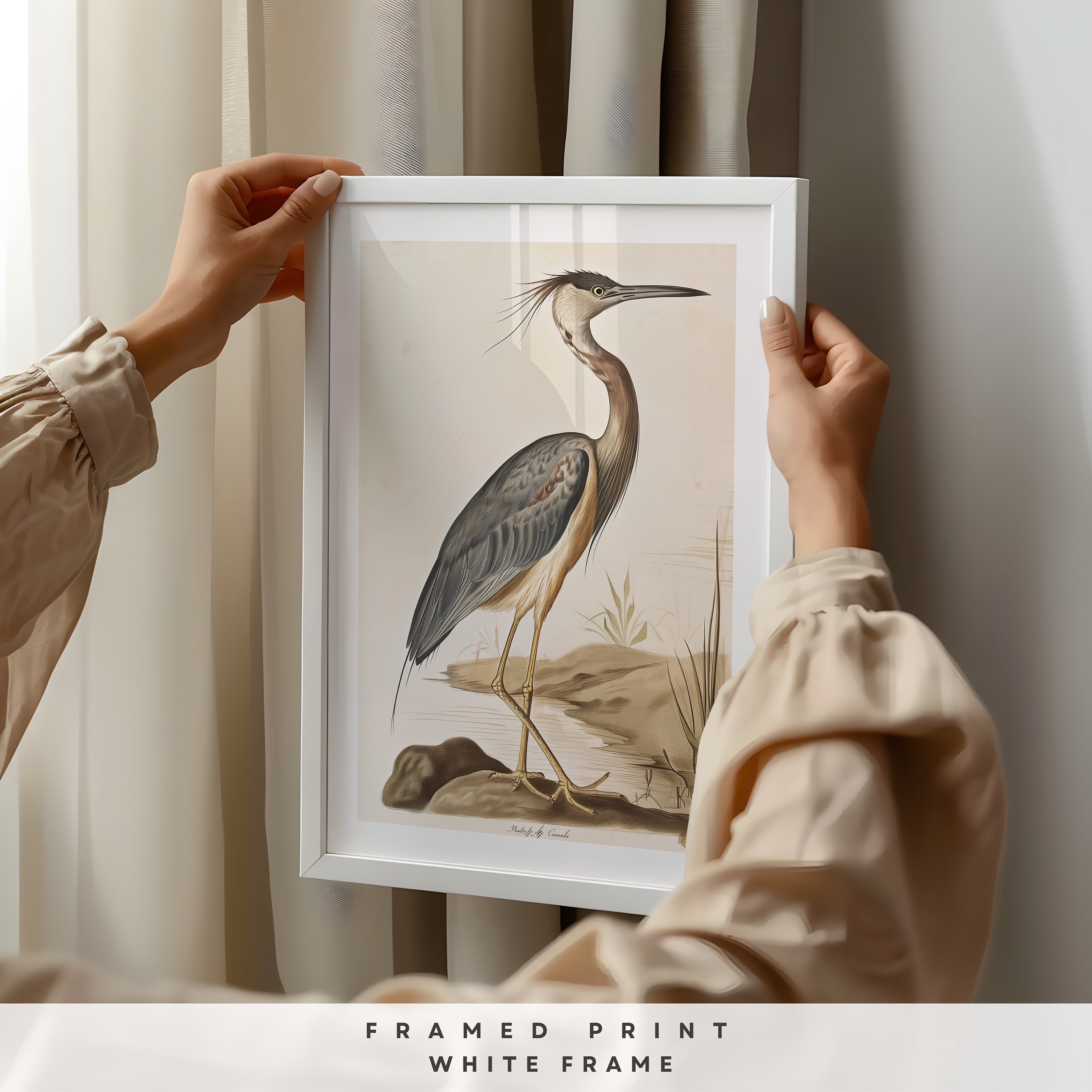 Vintage Heron Bird Art Print, Watercolor Painting Blue Heron Wall Art ...