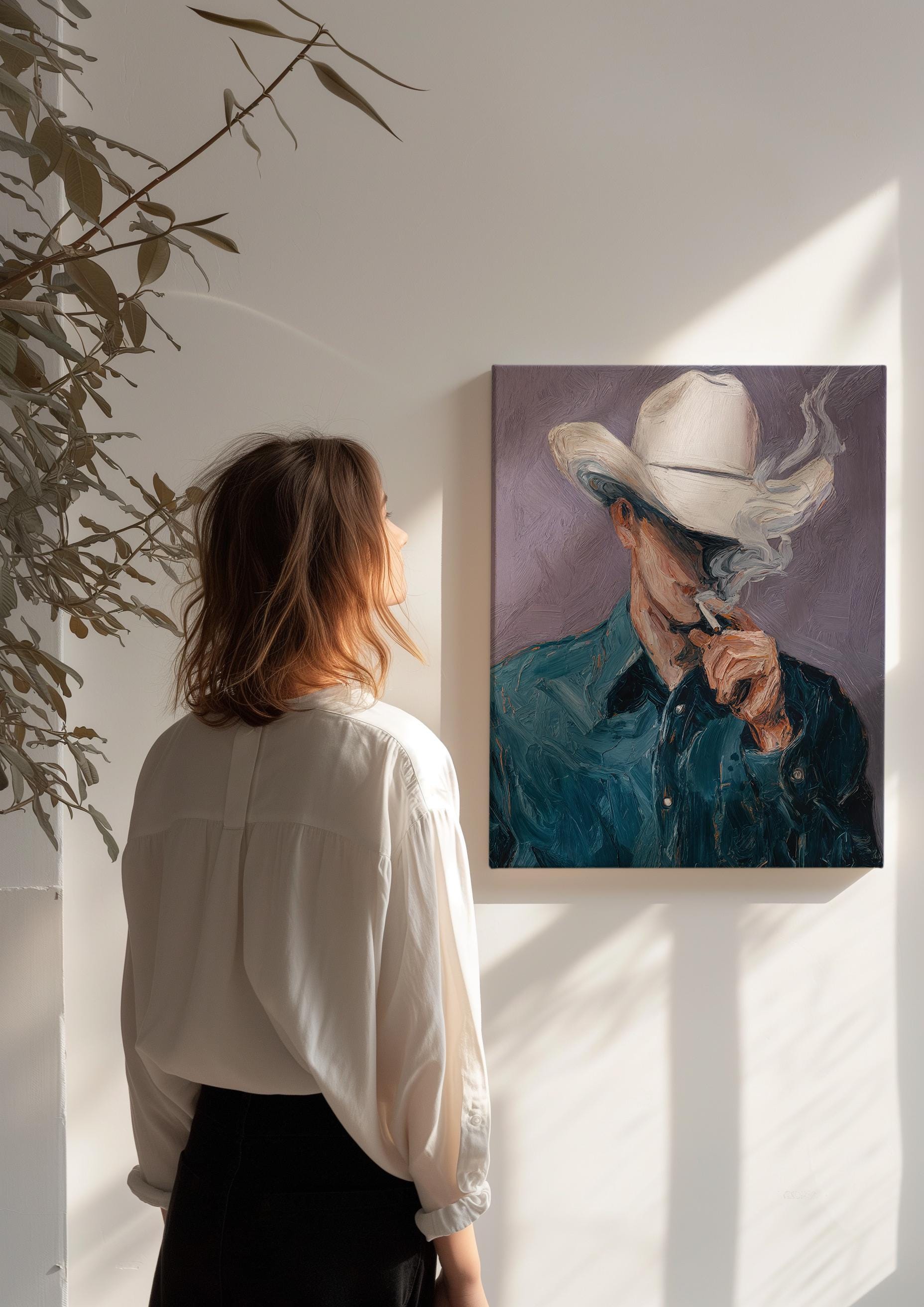 Cowboy Portrait Oil Painting Print: Western Wall Art, Vintage Rodeo ...