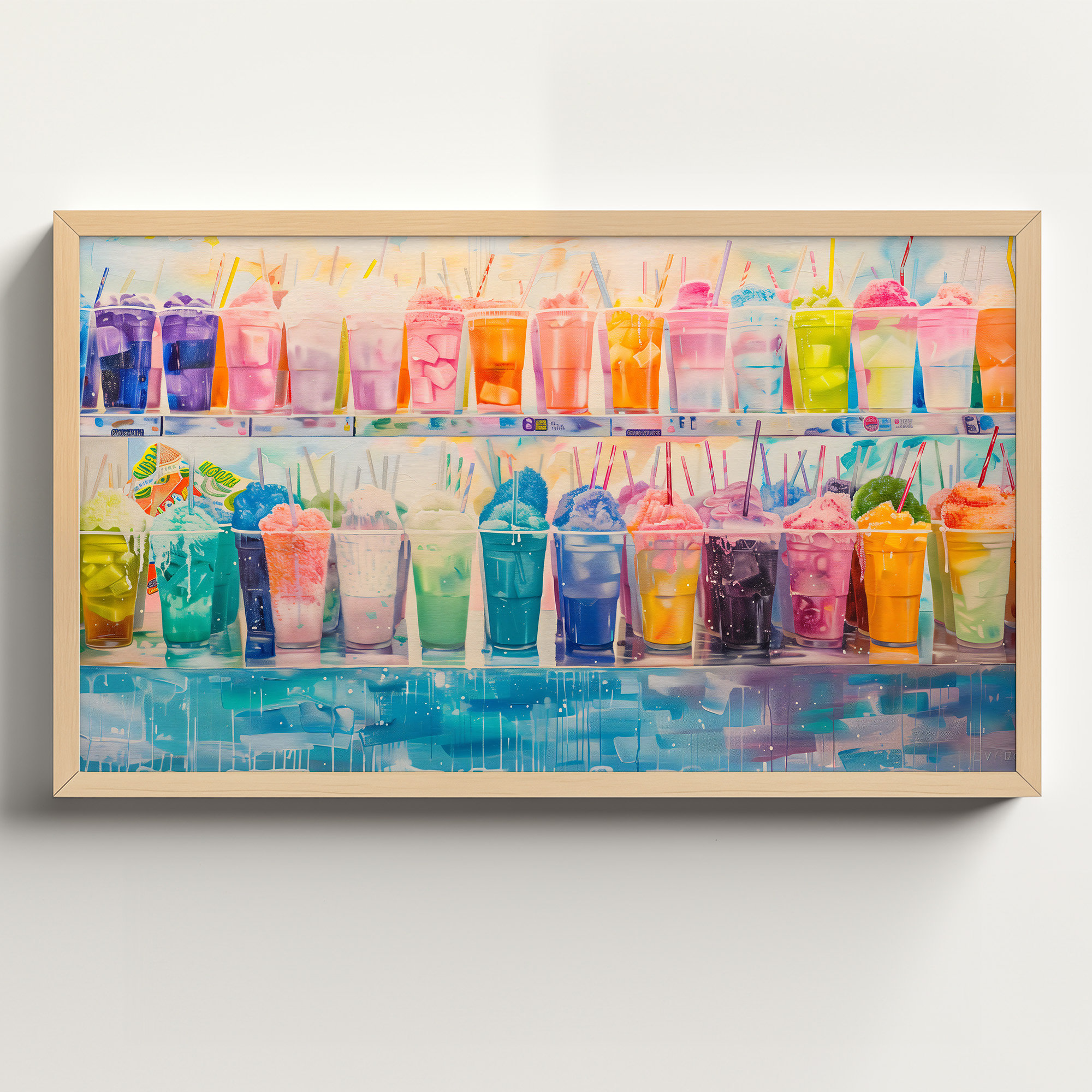 Slushy Boba Oil Painting, Samsung Frame TV Art Abstract Summer Coastal ...