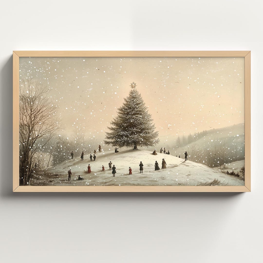 Rustic Christmas Frame TV Art, Antique Christmas Tree Farmhouse Wall ...