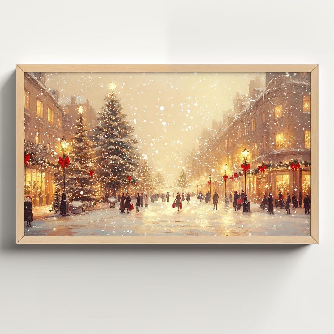 Neutral Christmas Frame TV Art, Gold Xmas Tree Festive Market, Present ...