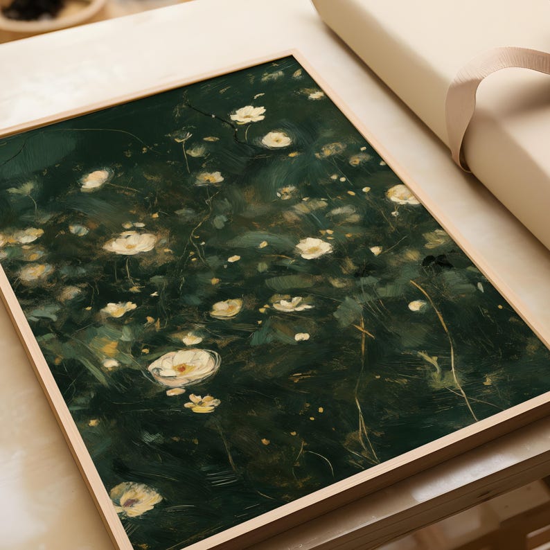 Dark Green Botanical Prints Set of 3, Abstract Floral Spring Art, Large ...