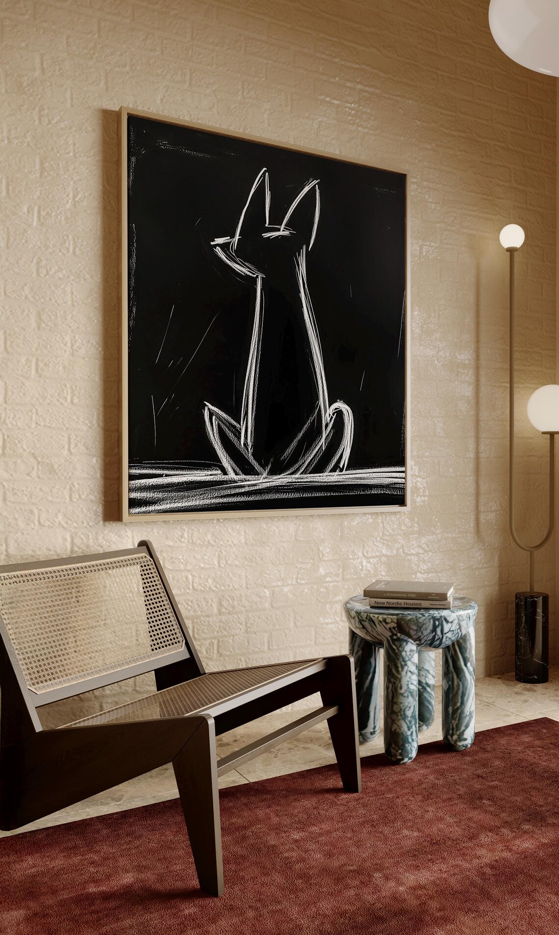 Vintage Abstract Dog Art, Monochromatic Charcoal Chalk Drawing, Modern ...