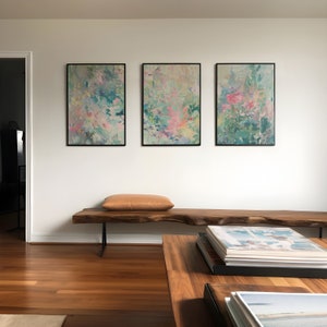 Three Piece Wall Art, Pastel Abstract Oil Painting, Set of 3 Large ...