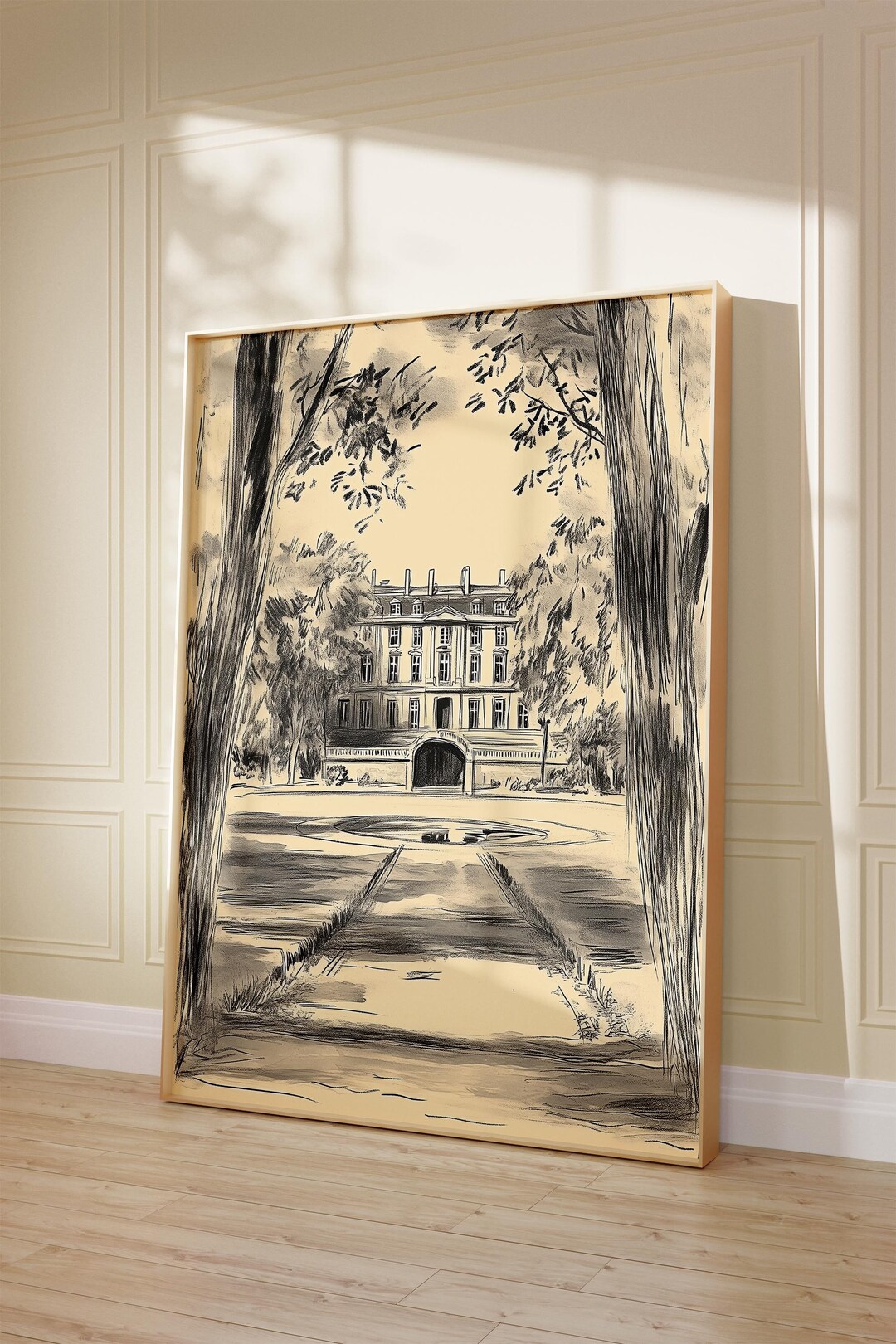 Vintage English Royal Garden Drawing, Landscape Sketch Print, Palace ...