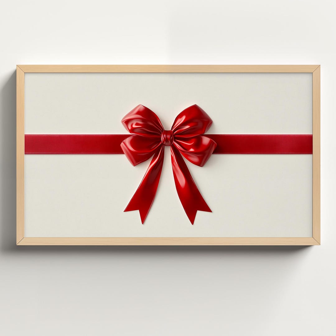 Red Christmas Bow, Gift Wrap Present Frame TV Art, Xmas Party ...