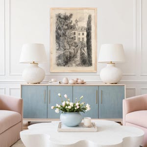 Vintage French Garden Drawing, Architecture Sketch Print, Paris Wall ...