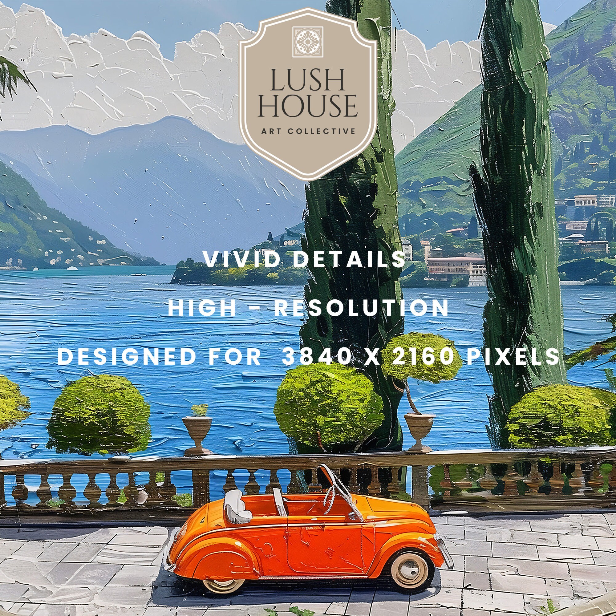 Vintage Car in Lake Como, Abstract Samsung Frame TV Art, Art for Frame ...