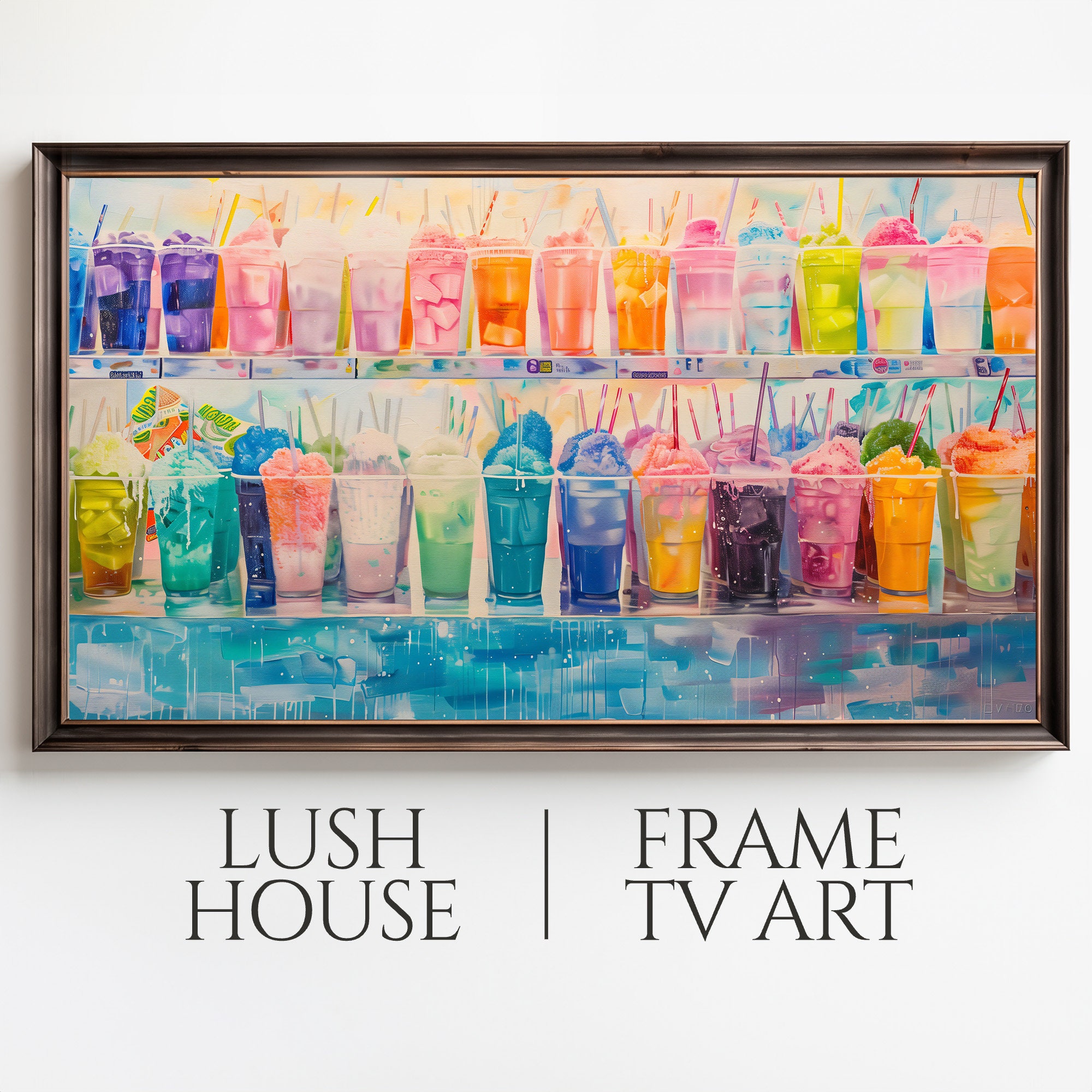 Slushy Boba Oil Painting, Samsung Frame TV Art Abstract Summer Coastal ...