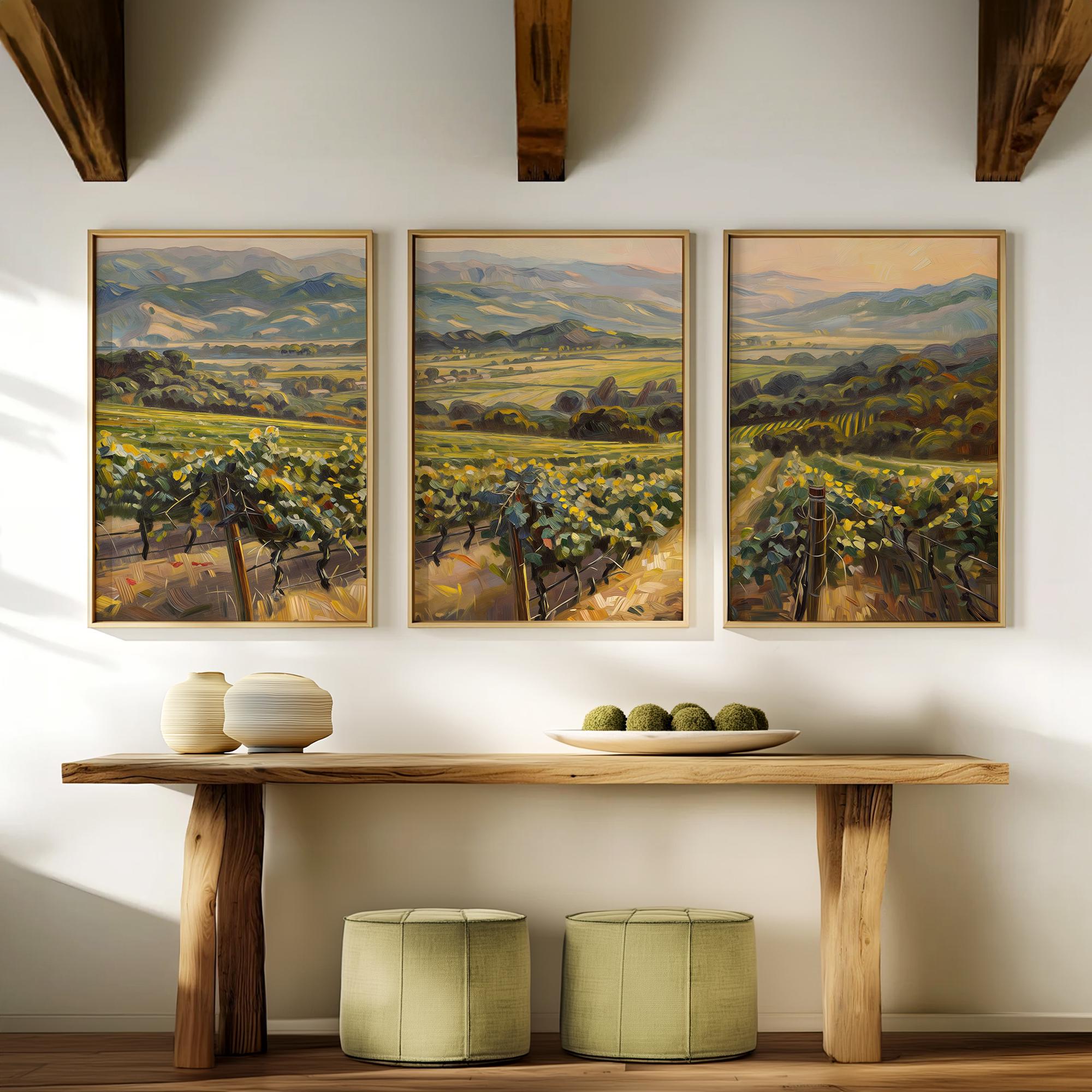 Wine Prints Set of 3, Sonoma California Vineyard Landscape Oil Painting ...